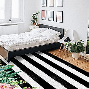 Olivefox 3x5 Feet Floor Mat Area Rug, Cactus Watercolor Black and White Stripes Runner Indoor Carpet, Non Skid Rug Accent for Living Room, Hallway, Kitchen, Office HSM-2021-5-13-JJXT-SHZF02827MDKAOLX
