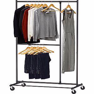 Simple Houseware Dual Bar Adjustable Garment Rack, Black, 72-inch Height