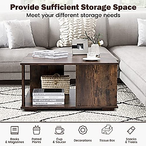 Giantex 32” Square Coffee Table, 2-Tier Wooden Table with Storage Shelf, Industrial Home Accent Table, Mid-Century Center Table Ideal for Living Room, Study Room(Rustic Brown)