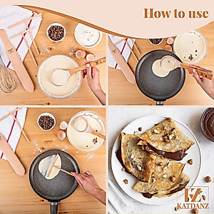 Crepe Spreader Spatula and Ladle Kit - Large and Medium Beachwood Versatile Pancake Tool 3 Recipes Included - Convenient Size for Nonstick Disc Pan Crepe Maker - Lightweight Wooden Flipper - Great Set