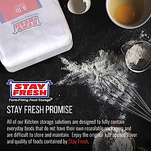 Stay Fresh Clear Flour Storage Container - Plastic Flour Canister for Kitchen Pantry, Baking Needs - Holds 5LB Bag of Flour - Large Form-Fitting Food Keeper Bin - Flour Holder