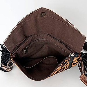 Merbaa Animal Printed,Cowhide And Hairon Leather With Hand Tooled Fashion Hippie Suede Fringe Tassel Messenger Bag for Women Hobo Vintage Shoulder Bags Crossbody Handbag (Orange Tan)