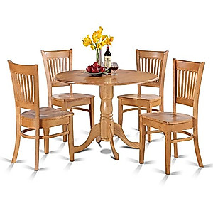 East West Furniture Dublin 5 Piece Modern Set Includes a Round Wooden Table with Dropleaf and 4 Dining Room Chairs, 42x42 Inch, Oak