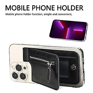 POEGZOMI Adhesive Stick On Wallet for Smartphones Leather Phone Card Holder for Women,Men (Black)