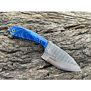 SUSA KNIVES Custom Handmade Excellent Farrier Rasp Bull Cutter knives horse file steel bull cutter knife, cowboy skinner knife with pancake leather sheath (BLUE)