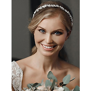 SWEETV Rhinestone Wedding Headband Hair Vine Headpieces Silver Birdal Hair Accessories for Brides