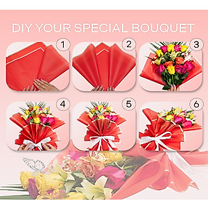 48 Sheets Flower Wrapping Paper , Wrapping Paper with 24 Butterflies 3D and 3 Satin Ribbon , Bouquet Wrapping Paper Waterproof , Papel para Ramos de Flores , Floral Wrapping Paper, Floral Paper (4 Colors)