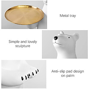 Pearlead Resin Polar Bear Sculpture with Metal Tray Animal Figurine Ornament Standing Statue Candy Dish Decorative Tray for Keys Home Office Hotel Decoration Holding