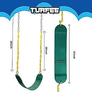 TURFEE 2 Pack Green Swing Seats Heavy Duty with 66" Chain Accessories Replacement with Snap Hooks for Kids Outdoor Play Playground, Trees, Swing Set (Green)