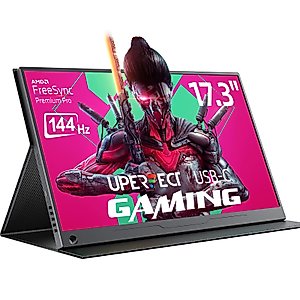 UPERFECT Portable Monitor, 17.3" 144Hz Portable Gaming Monitor AMD FreeSync FHD 1080P HDR IPS Laptop Computer Monitor w/VESA & Case USB C External Screen for Esports