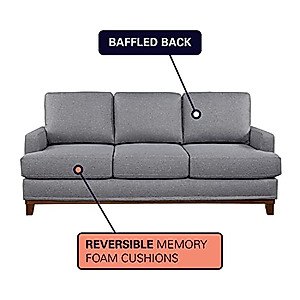 Bridgevine Home Modern 80 Inch Sofa Couch with Dark Walnut Accent Wood Base, for Living Room Easy Clean Couch, Deep Seating Reversable Memory Foam Cushions, Marcus Alabaster Grey, Avalon Grey