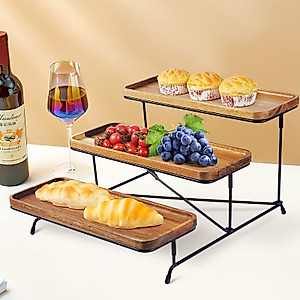 HOMKULA 3 Tiered Tray Stand - Three Tiered Serving Stand with Acacia Wood Serving Trays & Platters for Cupcake Stand, Dessert, Food, Party, 14 Inch