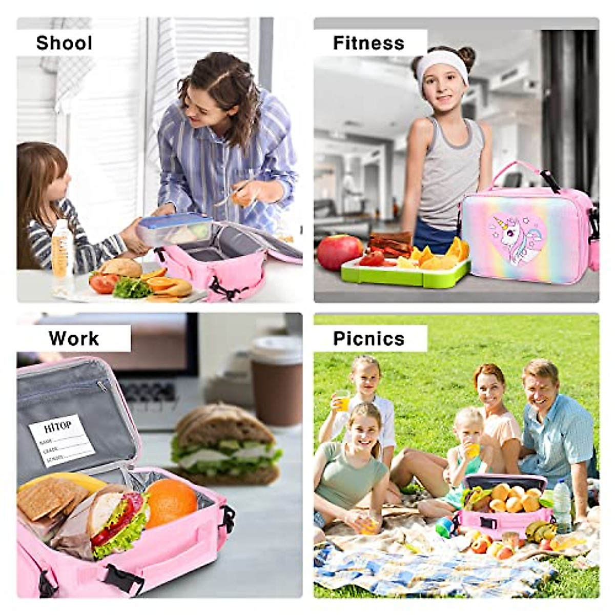 HITOP Kids Lunch Bag Box Double Insulated Water Resistant Fabric with Interior and Exterior Zippered Pockets and External Bottle Holder Ideal for Children 3+ Back to School Supplies