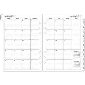 2024 Monthly Planner Refill for A5 Binder, Two Page Per Month, January 2024 - December 2024, 5.6"x8.25", 6-Hole Punched