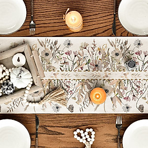 Artoid Mode Wildflower Leaves Floral Fall Table Runner, Autumn Thanksgiving Kitchen Dining Table Decoration for Indoor Outdoor Home Party 13x72 Inch