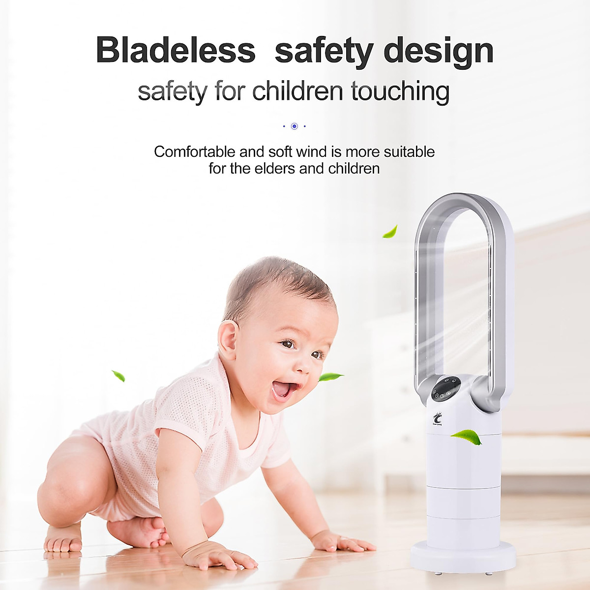 Ocean Loong 1500W Space Heater & Bladeless Tower Fan for Bedroom Home Office, Eco Ceramic Heater with Adjustable Thermostat, 120°Oscillating & Tilt Head, Remote, Timer, Table Fan AB01H (White)