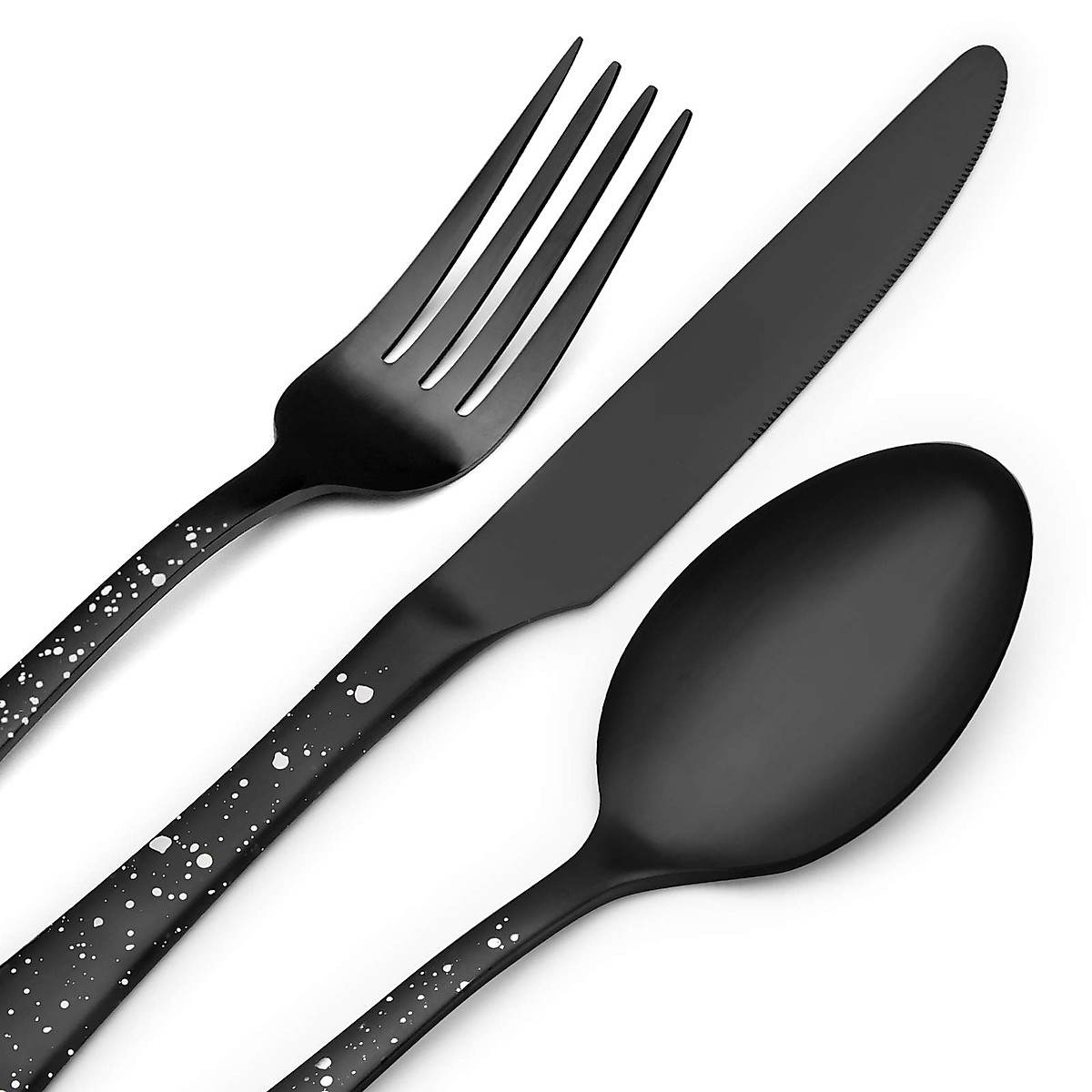 O.C.E. Matte Black Silverware Set, Stainless Steel Flatware Set, 20-Piece Tableware Cutlery Set Service for 4, Satin Finish Tableware Utensils Set, Dishwasher Safe (Starry White)