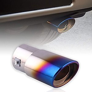 RYANSTAR Universal 1.5"-2"(1.0L-2.0L) Stainless Steel Exhaust Muffler Tip Pipe Car Oval Rear Exhaust Straight TailPipe Muffler Modification Blue Burnt