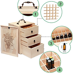 Essential Oil Bottles Storage for 60 Bottles - Holds 5 10 15 20 30 ml Travel Box For Young Living & Doterra bottles - Essential Oil Box Natural Wood(Update Version)