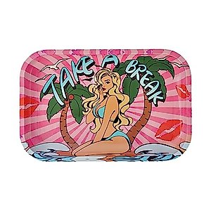 Pink Metal Rolling Tray, Cigarette Tray, Weed Tray, Rolling Smoking Accessories, Pretty Girl Pink West Coast Vibe, 11" X 7" Inch