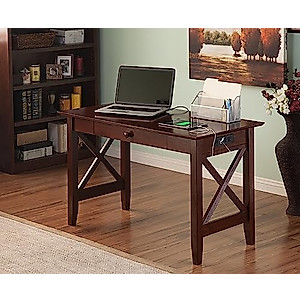 AFI Lexi Desk with Drawer and Charging Station, Walnut