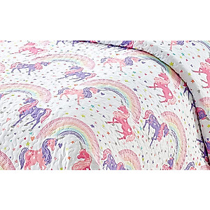 Kids Zone Collection Bedspread Coverlet Kids/Teens Unicorn Stars Hearts Rainbow White Pink Purple Yellow Orange Grey New # Unicorn Two (Twin)