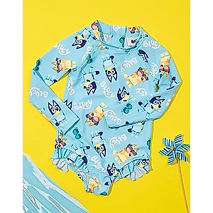 Bluey Girls Swimsuit | Baby Toddlers Blue Bingo Swimming Costume Long Sleeve with Frill