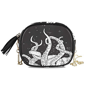ALAZA Women's Octopus Tentacles on Black Cross Body Bag Chain Shoulder Handbag Purse with Tassel