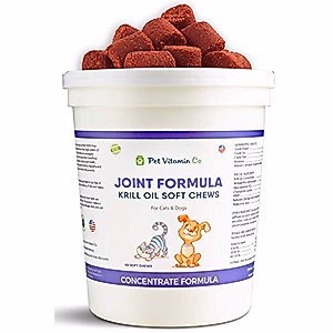 Pet Vitamin Co - Hip & Joint Health Krill Oil Soft Chews for Dogs & Cats - Rich in Omega 3, 6 & Antioxidants - Benefits Hip & Joints, Skin & Coat - Reduce Shedding & Itching - Made in USA