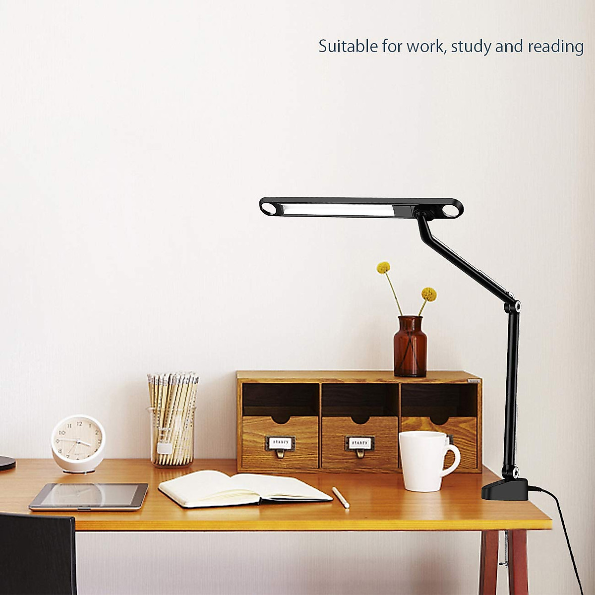Weliry LED Desk Lamp Architect Task Lamp LED Clamp Table Lamp Eye Caring Dimmable Lamps 5 Color Modes 4 Brightness Levels(Touch Control Angle Adjustment Great for Study Reading Work Task/Office)