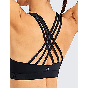 CRZ YOGA Women's Strappy Sports Bra Full Coverage Padded Full Size Criss Cross Workout Yoga Bra Tops Black-Full Size 38DD