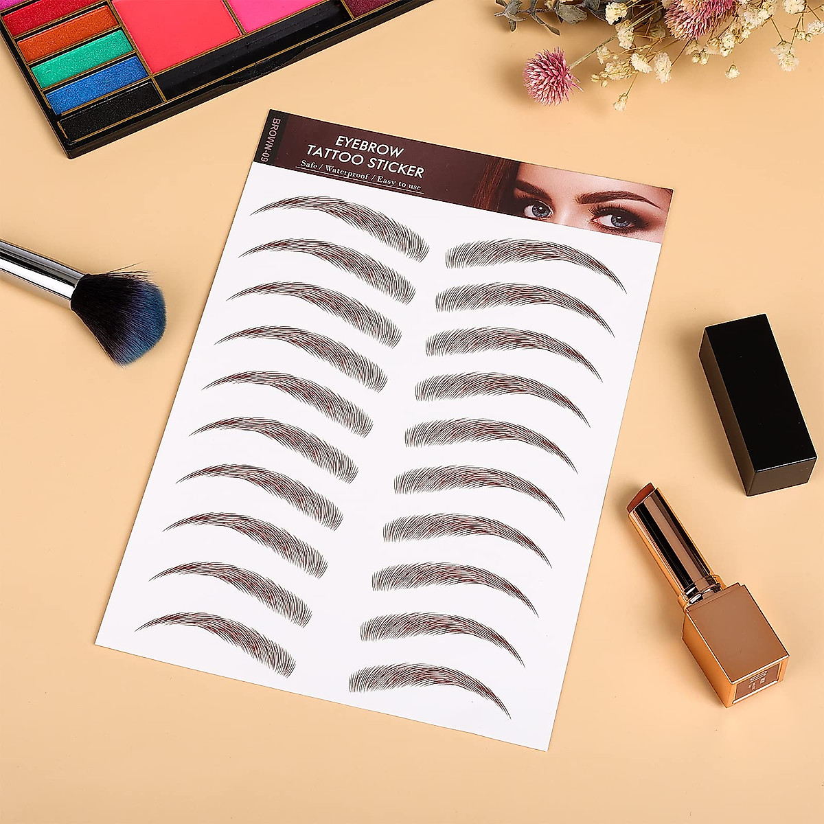 Molain Brow Tattoo Eyebrow Peel Off Temporary Tint Waterproof 4d Realistic Sticker Angled Stencil Removal Practice Drawing Color Sheets Patches Women Girls Makeup (6 PCS Brown Style 09)