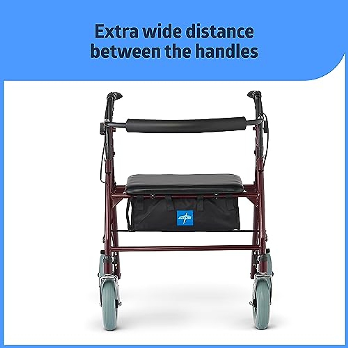 Medline Bariatric Heavy Duty Steel Rollator Supports up to 500 lbs, Strong, Comfortable Rolling Walker with 8 inch Wheels