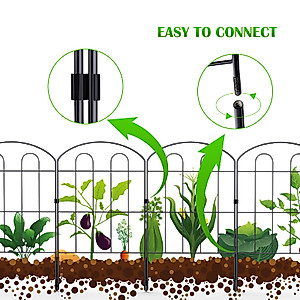 Decorative Garden Fence Outdoor 24in x 10ft Coated Metal RustProof Landscape Wrought Iron Wire Border Folding Patio Fences Flower Bed Fencing Animal Barrier Section Panels Decor