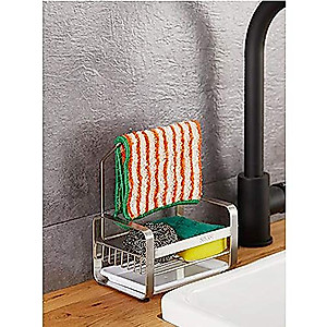 TuuTyss Stainless Steel Sink Caddy Sink Organizer,Holds Sponge for Kitchen Sink with Dish Cloth Hanger