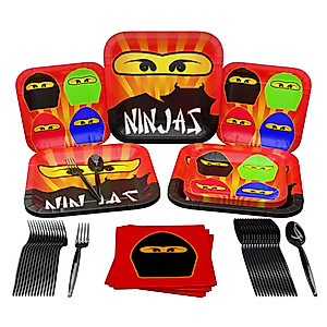Blue Orchards Ninja Master Party Supplies Packs (100 Pieces for 16 Guests) - Ninja Birthday Party, Ninja Party Supplies, Ninja Plates and Napkins, Ninja Themed Birthday, Spy Theme Party