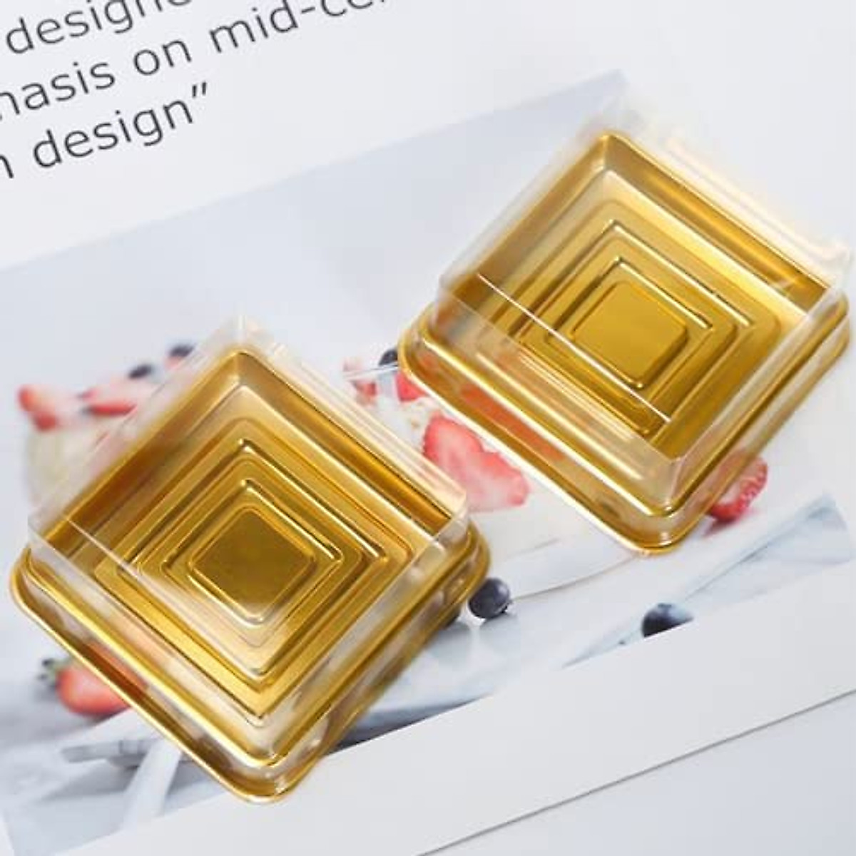 50 Pack Gold bottom Clear cover plastic mini cake box - muffin box - moon cake box - mung bean cake snow Mei Niang box（bottom 2 Inch X high 1-1/2 Inch）