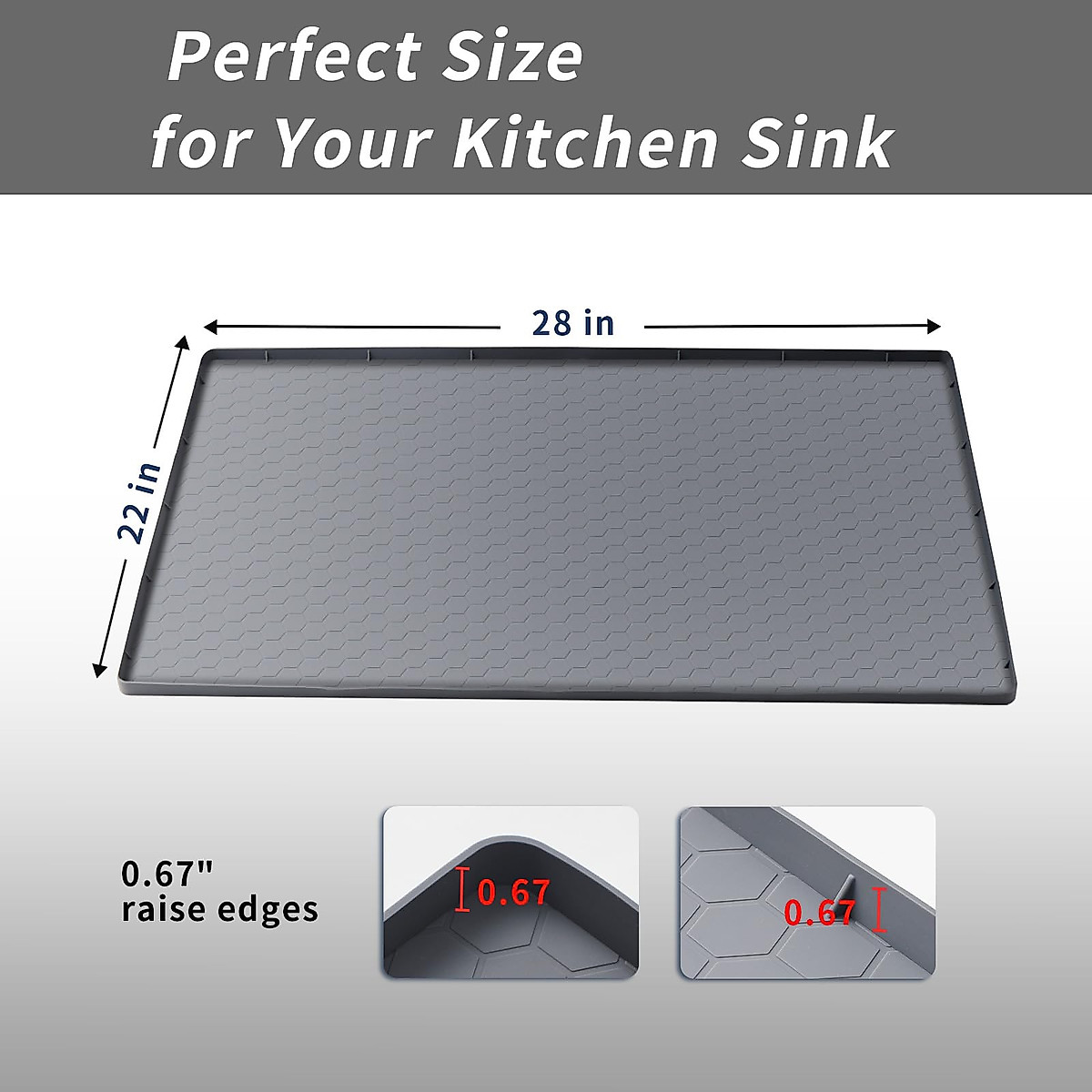 Under Sink Mat, 28'' x 22'' Silicone Under Sink Mat for Kitchen Waterproof, Under Sink Tray, Under Sink Liner for Kitchen Bathroom Cabinet (Gray)