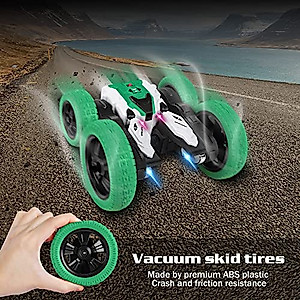 Diuerma RC Stunt Car, Double-Sided Rotation 360° Flips, 4WD Electric Remote Control Car, Indoor Outdoor Car Toy for Boys Girls 4 5 6 7 8 9 10 11 12+ Year Old Birthday Gifts (Green)