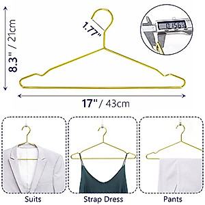 Amber Home 17" Shiny Gold Strong Metal Hanger 30 Pack, Gold Clothes Hangers, Heavy Duty Coat Hangers, Standard Suit Hangers for Jacket, Shirt, Dress (Gold, 30)