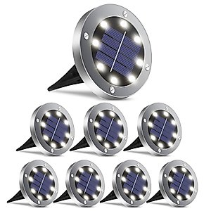 OULONGER Solar Ground Lights 8 Packs, Solar Lights Outdoor Bright 8 LED Disk Lights Garden Waterproof Patio In-Ground Lights for Lawn, Pathway, Yard, Driveway, Step and Walkway White Light