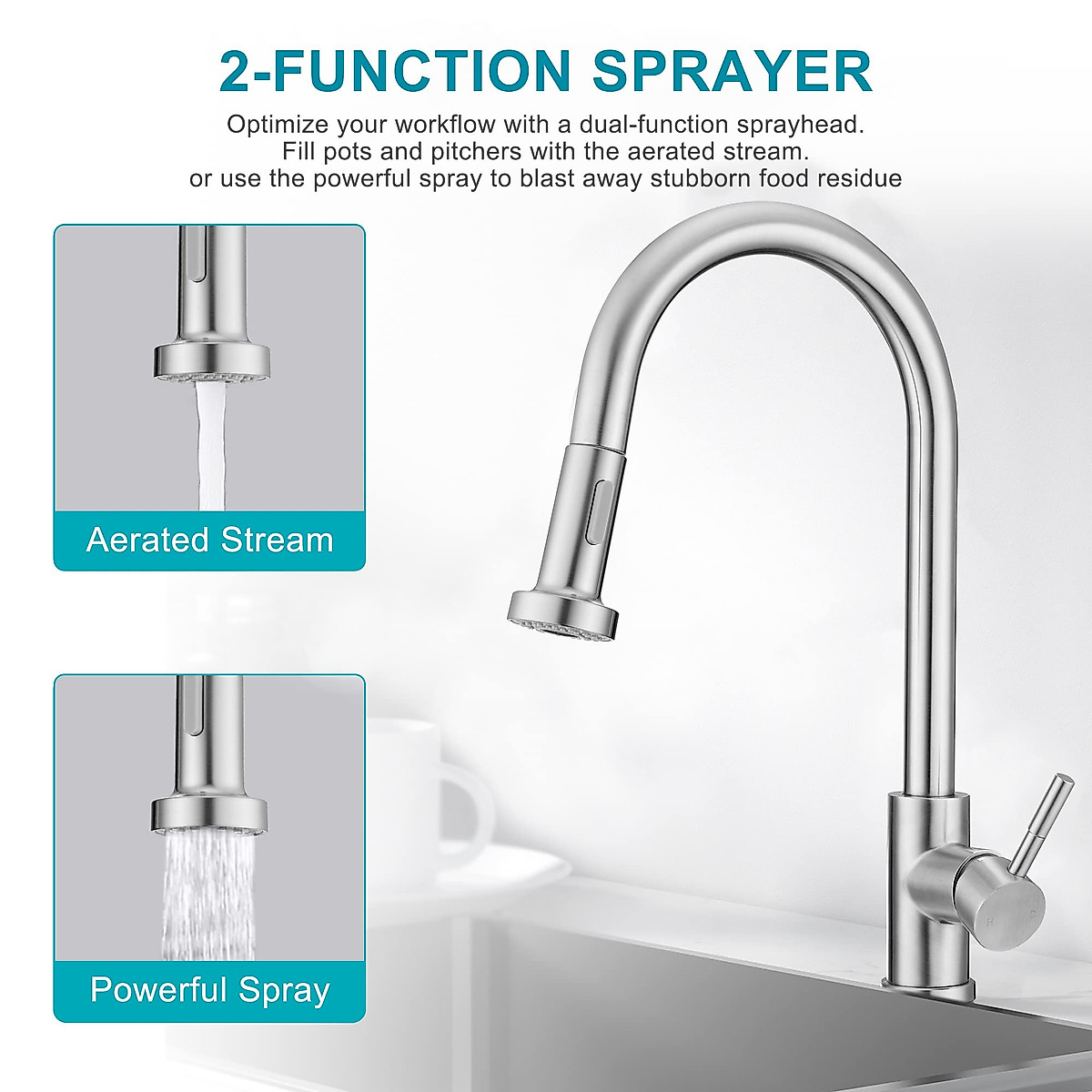 Kitchen Sink Faucets with Pull Down Sprayer, Stainless Steel Brushed Nickel Kitchen Faucets, Single Handle Faucet with Pullout Sprayer, Modern rv Stainless Steel Kitchen Faucets, Grifos De Cocina