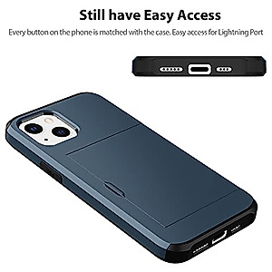 Jiunai Compatible with iPhone 13 Mini Case, Credit Card IDs Holder Wallet Back Pocket Slide Cover Card Slot Dual Layer Bumper Shell Rubber Cover Phone Case Designed for iPhone 13 Mini 5.4'' 2021 Navy