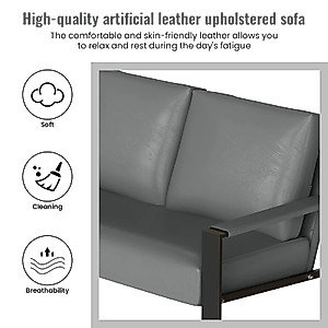 DKLGG Mid-Century Loveseats Sofa Couch, Faux Solid Leather Loveseat Sofa, Upholstered Faux Leather Couch 2-Seat Metal Armchair, Lounge Accent Chair for Living Room, Small Space, Studio, Apartment