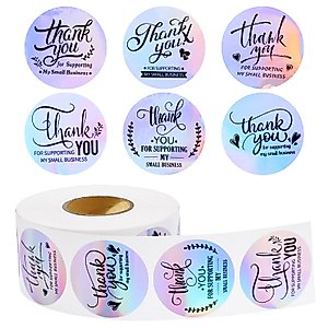 Qpout 600pcs Thank You Stickers 2 inch, Unique Rainbow Thank You Labels Sticker, Thank You for Supporting My Small Business Sticker for Gifts Bags Packing/Party Favor Thank You Stickers
