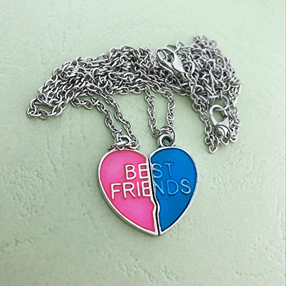 MA&SN BFF Best Friends Necklaces for 2 Friendship Gifts Enamel Pink Blue Heart Charms Best Friend