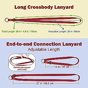 Desing Wish Dual-use Adjustable Lanyard for Original Long Crossbody Lanyard or End-to-end Connection Lanyard, Anti-lost Cross Body Strap Cotton Neck Strap Holder for Keys Wallet Camera (Red)