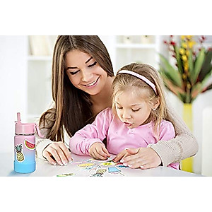 CHILLOUT LIFE 12 oz Kids Insulated Water Bottle for School with Straw Lid Leakproof and Cute Waterproof Stickers, Personalized Stainless Steel Thermos Flask Metal Water Bottle for Girls & Boys