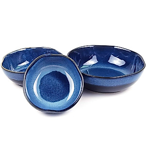 EWEIGEER Creative Kiln Variant Ceramic Salad Pasta Serving Bowl Cereal Snack Dessert Porcelain Bowls Set of 3.Small Medium and Large