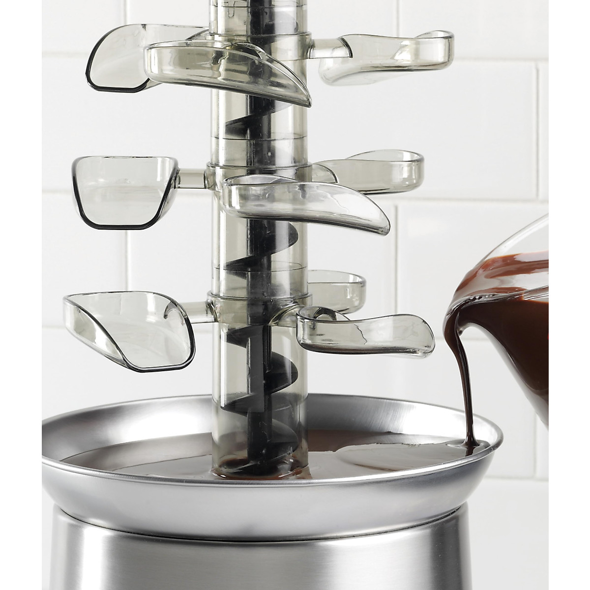 Nostalgia 4 Tier Electric Chocolate Fondue Fountain Machine for Parties - Melts Cheese, Queso, Candy, and Liqueur - Dip Strawberries, Apple Wedges, Vegetables, and More - 32-Ounce - Stainless Steel